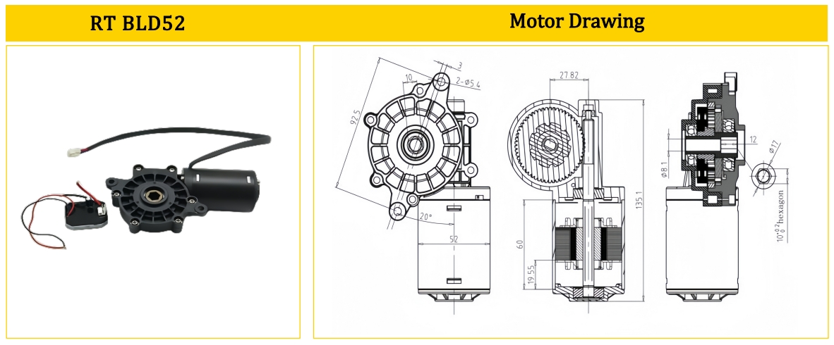 52mm BLDC Gear Motor RTBLD52 | Low Voltage 12V–48V Brushless DC Motor